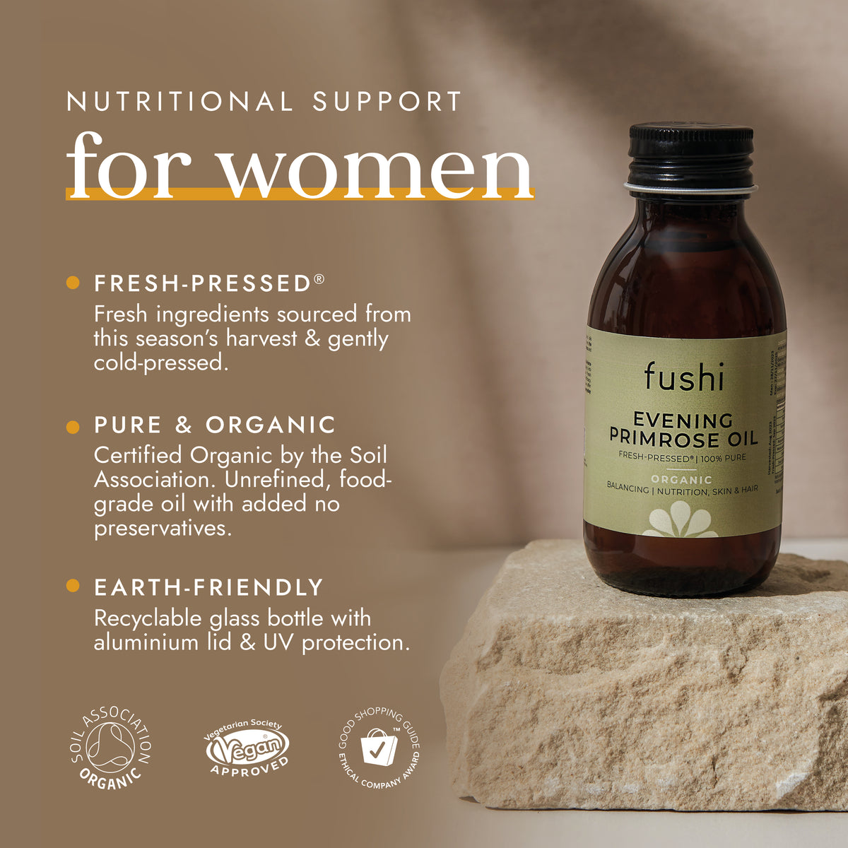 Organic Evening Primrose Oil 100ml | Women's Health Support | Fushi Wellbeing